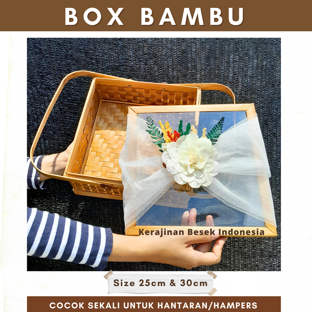 Hampers AND DELIVERY BOXES Bamboo boxes 25cm - 30cm with mica lids ...