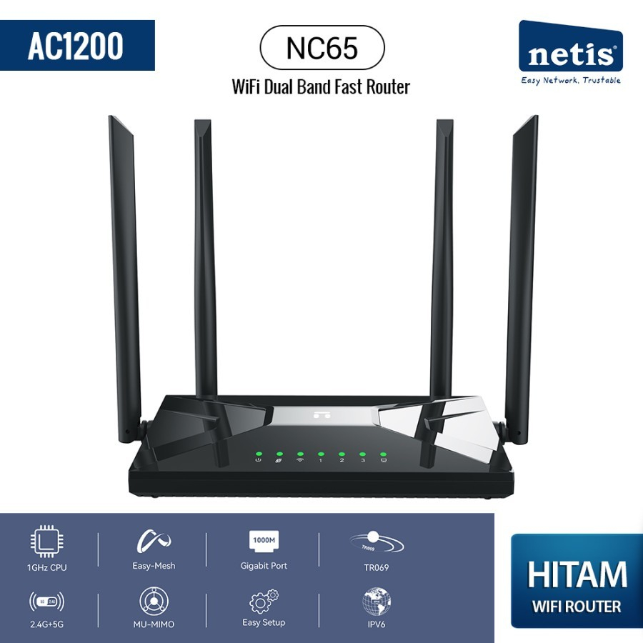 Wireless Router NETIS NC65 AC1200 Dual Band WiFi Router 2.4GHz - 5GHz ...