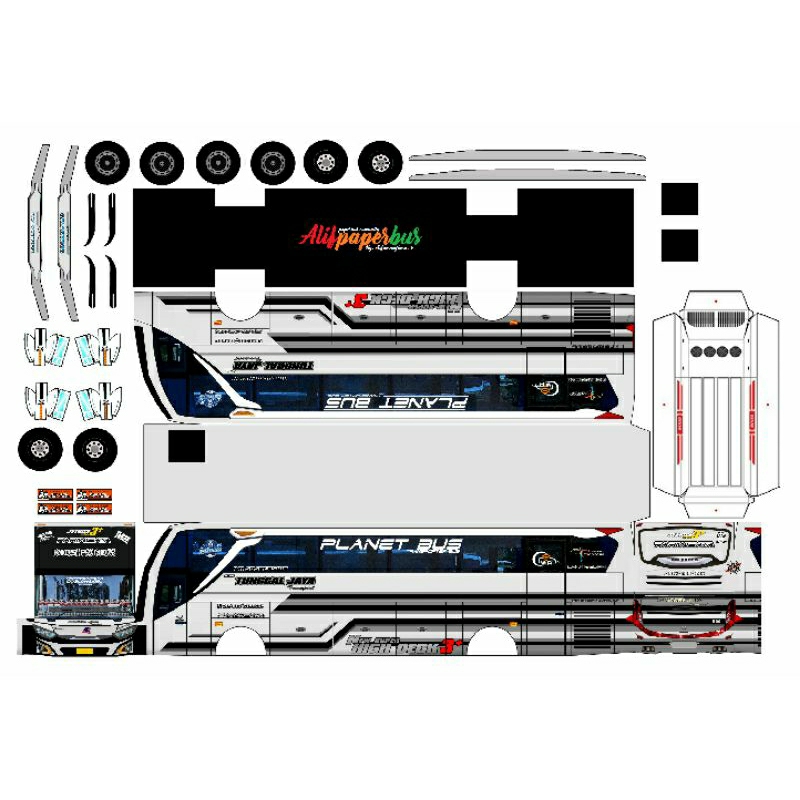 Miniature Bus Pattern paper craft Tunggal Jaya Kids Panda 1/50 Livery ...
