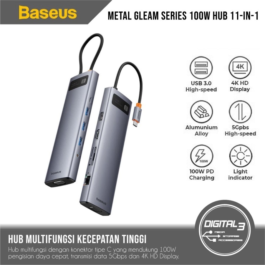 Baseus Metal Gleam Series 11-in-1 100W PD Type-C HUB Docking Station ...