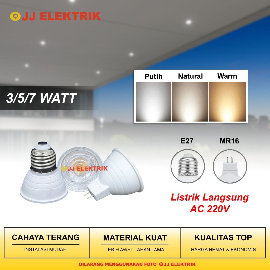 PUTIH CAHAYA 3w 3 Watt Spotlight LED Halogen Bulb Spotlight E27 Warm ...