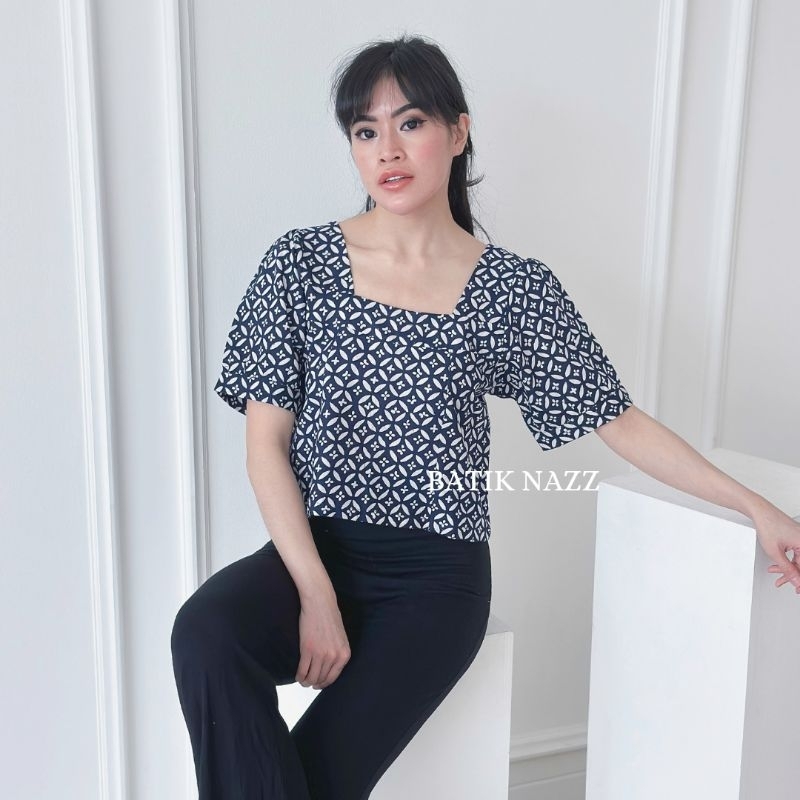 Batik Nazz Blouse Batik Modern Crop Top Square Neck Sabrina Puffy ...
