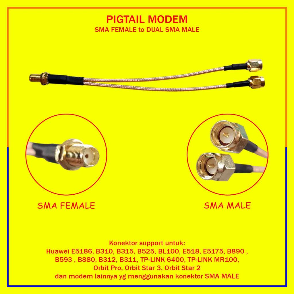 Male to SMA FEMALE Dual Modem Pigtail / Modem Connector / Modem Antenna ...