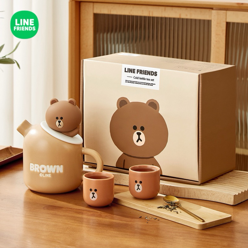 Hampers ORIGINAL LINE FRIENDS TEAPOT SET BROWN MUG CERAMIC (include ...