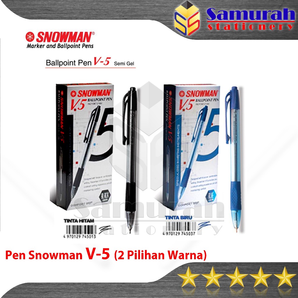 Snowman V5 Pen 0.7 mm Dozen / Ball Pen 07 Shallow V 5 Black Blue Pak ...