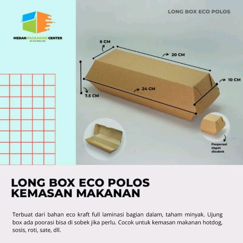 Long eco kraft box / sausage box / hotdog box / satay box / food ...