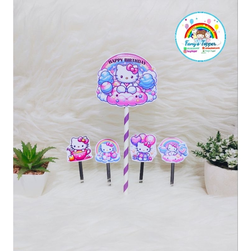 (Free Custom Name) Hello Kitty Topper Cartoon Topper Happy Birthday ...