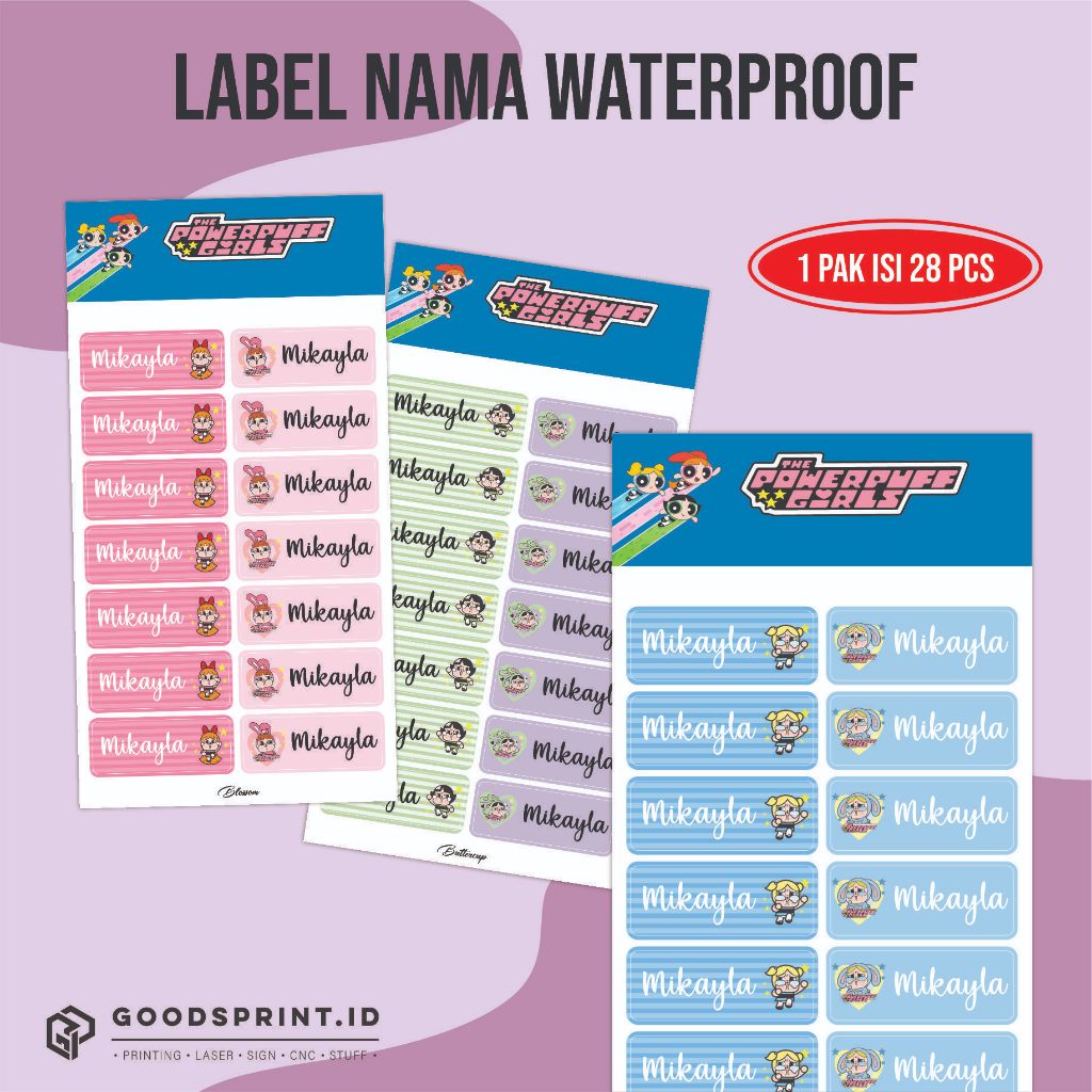 Powerpuff GIRLS X CRYBABY Name Label Sticker Custom Name Sticker ...