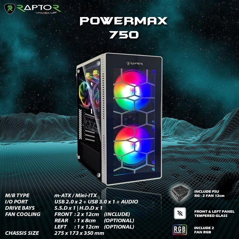 Power UP Case POWERMAX CPM-750 TEMPERED GLASS+PSU FREE 2 FAN | Shopee ...
