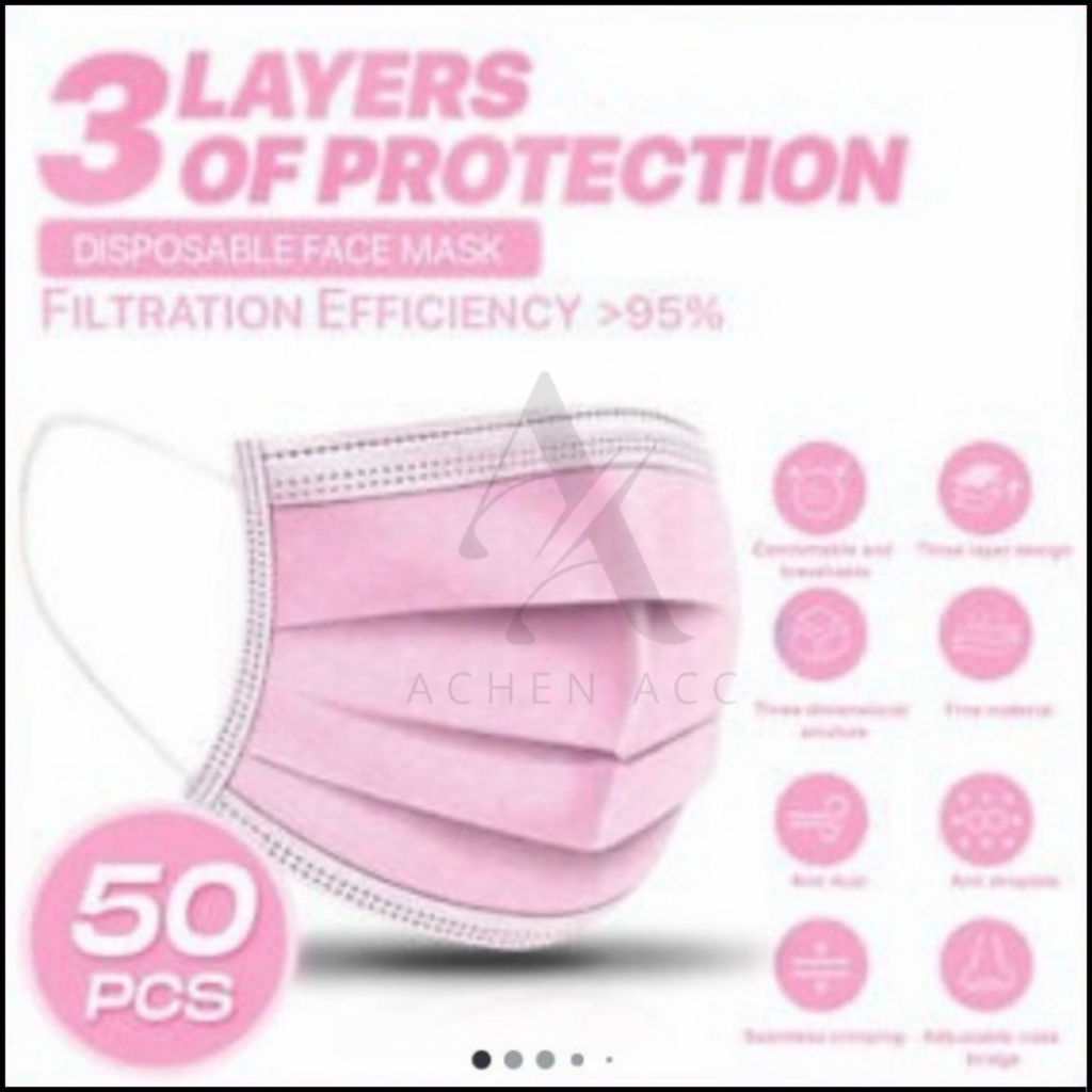 Earloop Mask 3Ply Pink Disposable 1Box Contents 50Pcs | Shopee Singapore