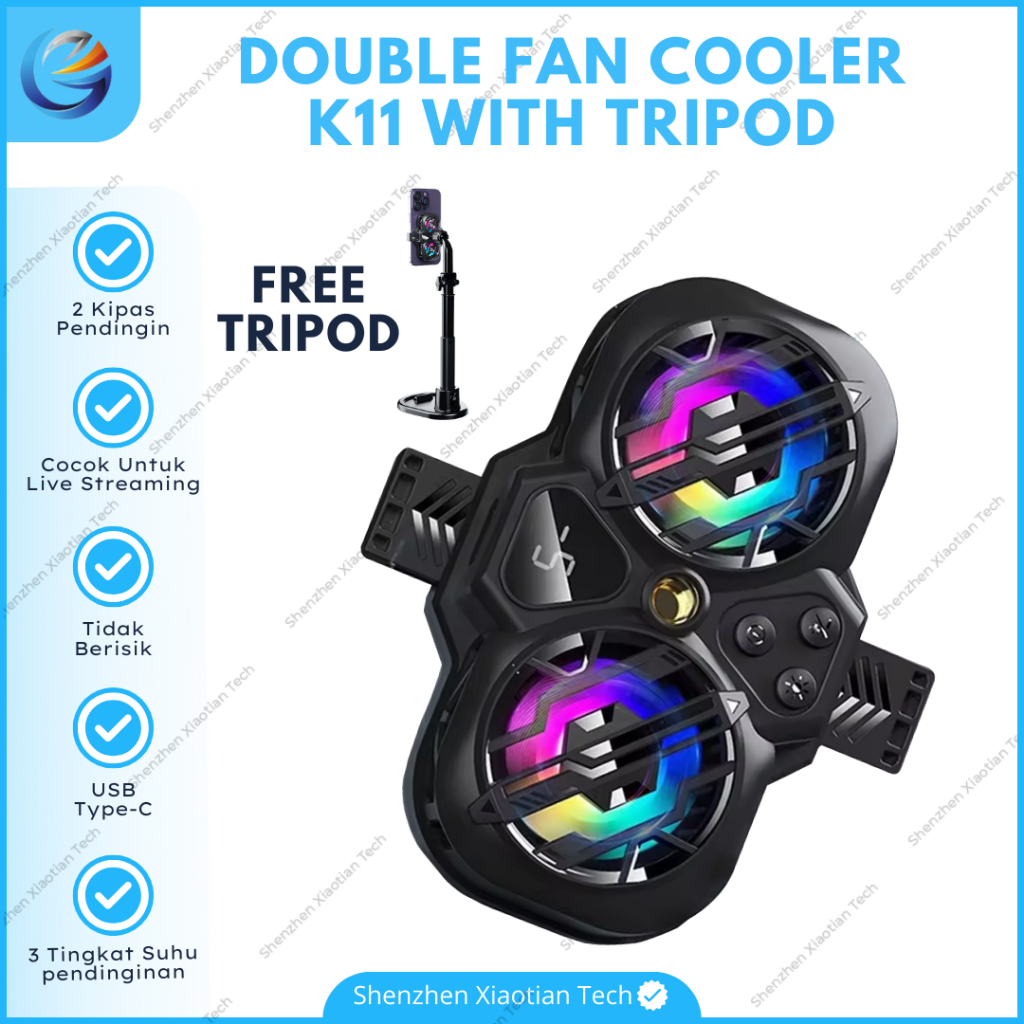 Aera Double Fan Cooler K11 With Tripod Stand | Fan Cooler HP Gaming RGB ...