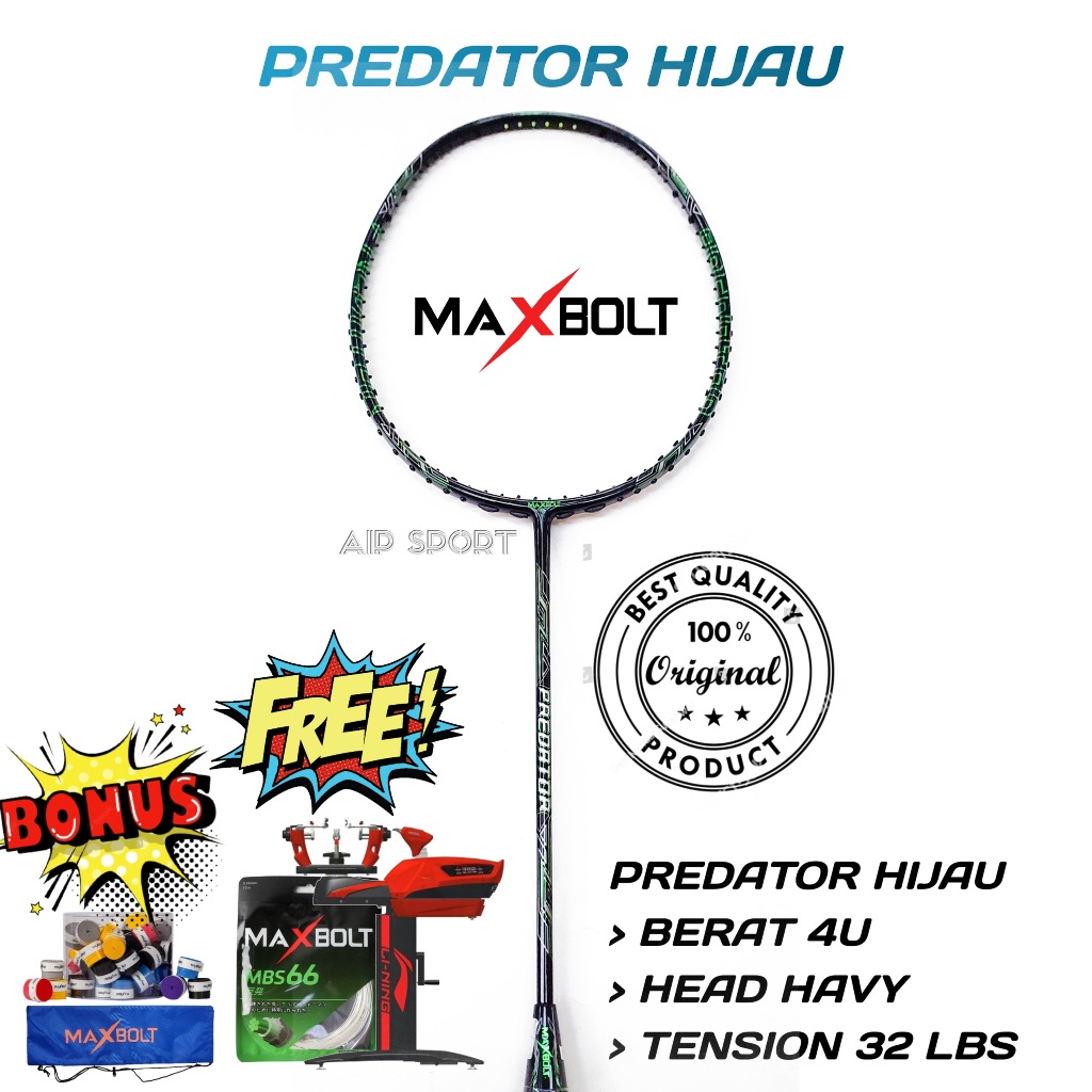 Original Maxbolt Predator badminton racket | 32 Lbs | Shopee Singapore