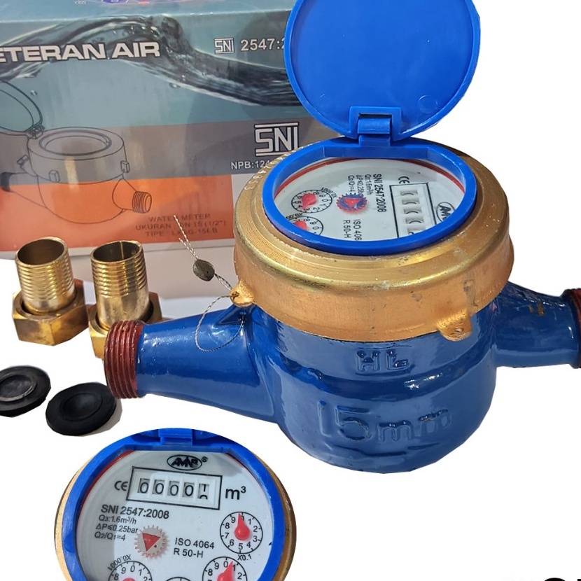 Mega Brass Water Meter SNI PDAM 12 AMNB Water Meter Brass Body Water ...