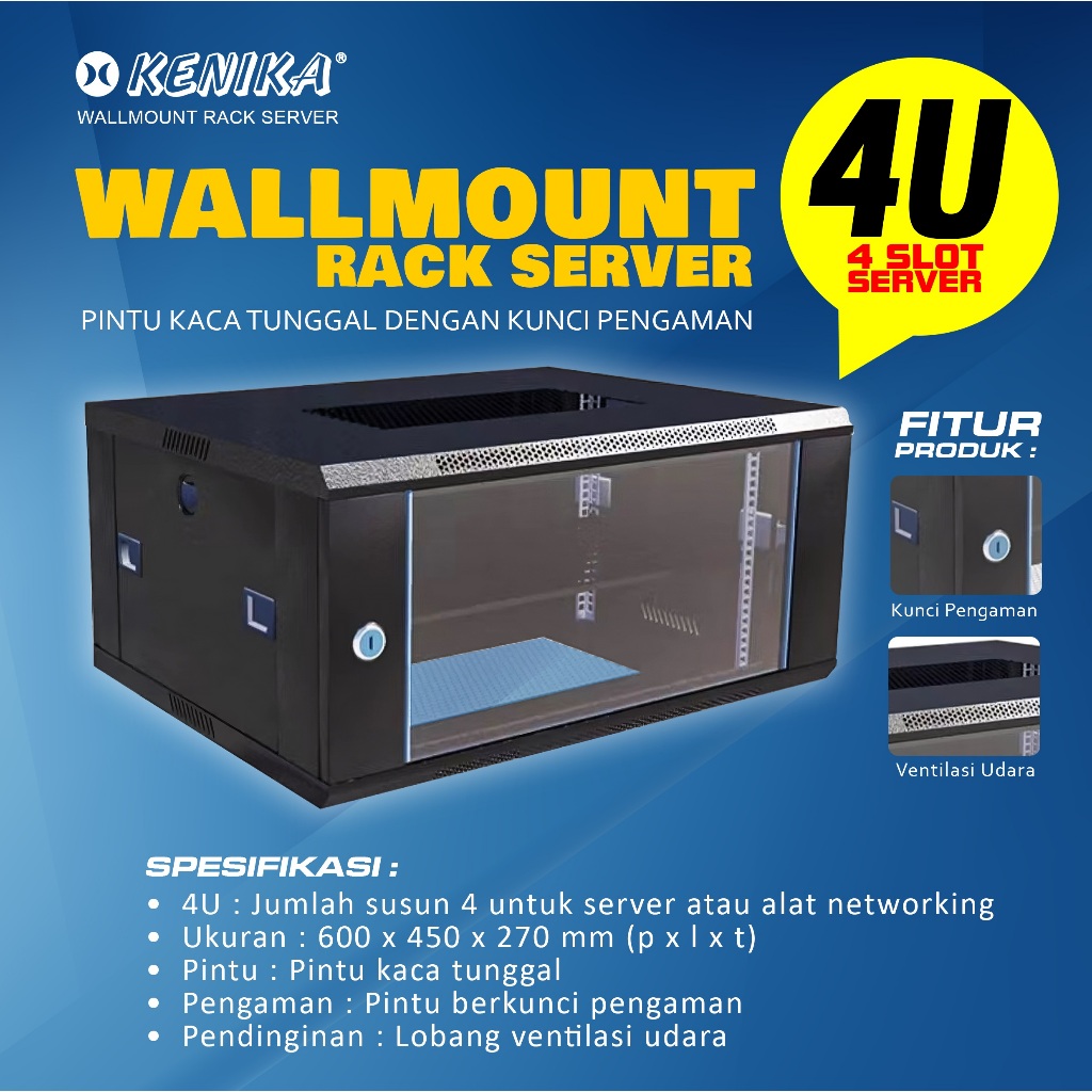 Kenika WALLPOINT RACK SERVER 4U Close Wallmount Cabinet Shelf RM-4U 600 ...