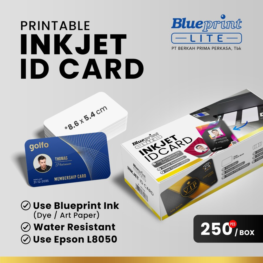 Printable Inkjet ID Card BLUEPRINT Lite Identification Tag Size 8,6 x 5 ...