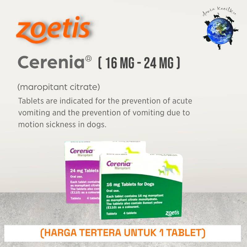 Cerenia Anti Vomiting Tablets for Dogs and Cats 16 Mg - 24 Mg (1 Tablet ...