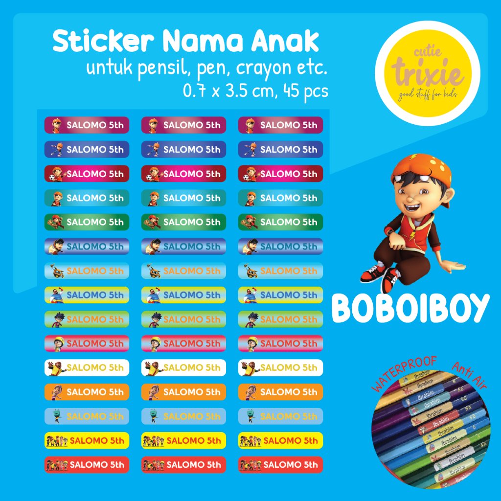 Child's name label Sticker for Boboiboy crayon pen pencils | Shopee ...