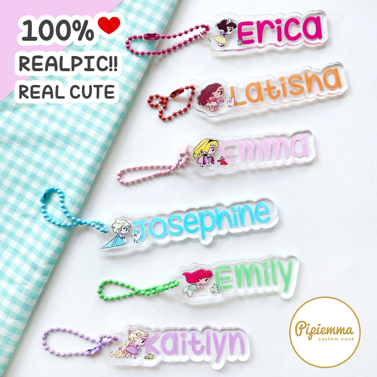 GANTUNGAN Custom Princess Keychain Cute Name Keychain Chibi Ariel Snow ...