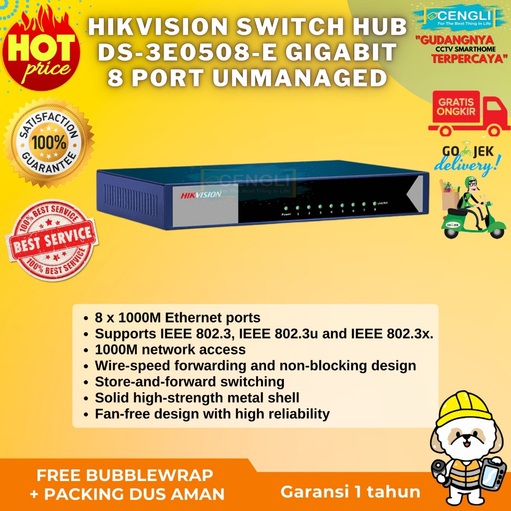 Switch Hub 8-port Gigabit Hikvision DS-3E0508-E 8 Gigabit RJ45 port ...