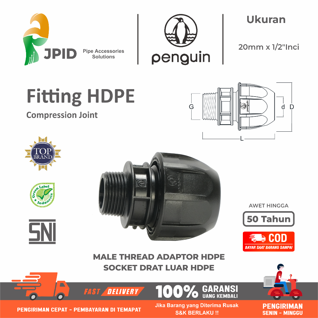 HDPE Male Thread Adapter Fittings 20mm x 1/2" | Shopee Singapore