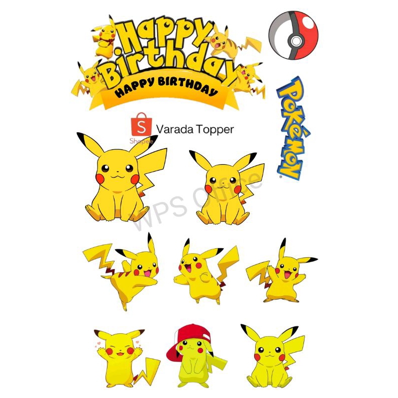 POKEMON PIKACHU Theme Cake Topper Free Request Name/ POKEMON Birthday ...