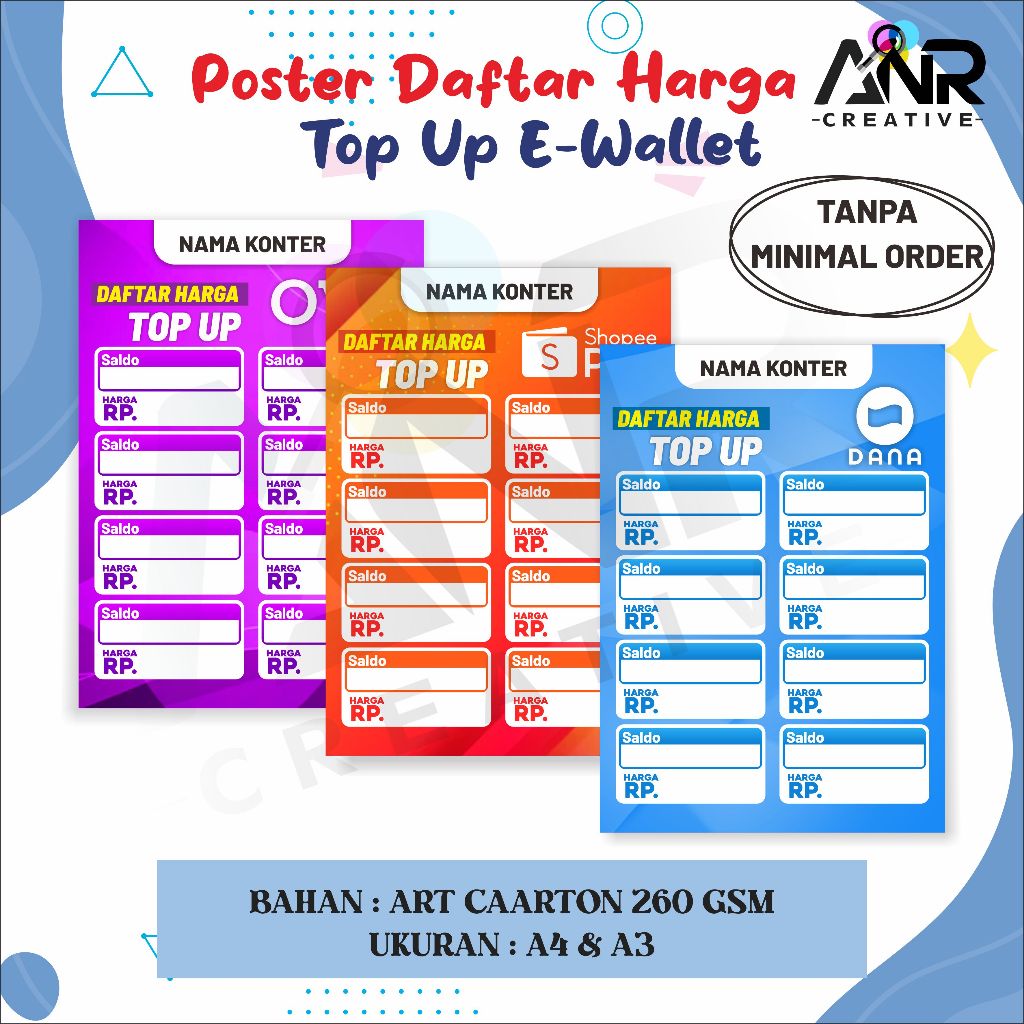 Ewallet Topup Poster / Topup Price List Poster / Counter Poster ...