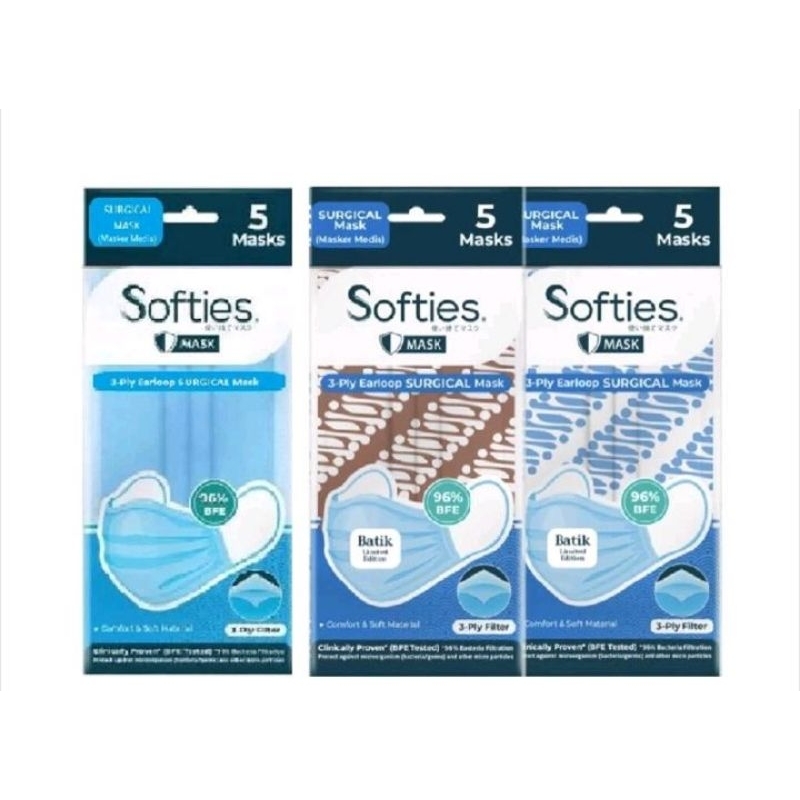 SOFTIES Surgical Mask 3 Ply Earloop Adult Mask Sachet 5 s | Shopee ...