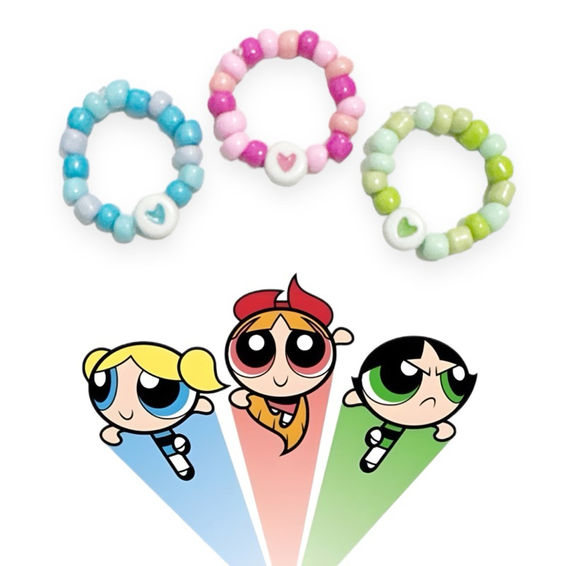 PowerPuff Girls Character Rings Cute Cartoon Beads Ring Character ...