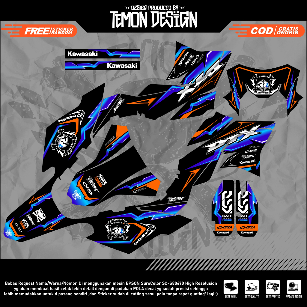 Sticker DECAL KAWASAKI D-TRACKER SUPERMOTO MOTIF 003 - FULLBODY CUTTING ...
