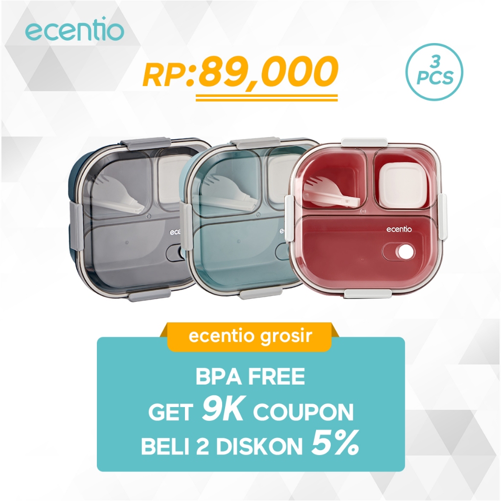 【Wholesale】ecentio Spill-proof lunch box 3 Grid 1100ml sealed lunch box ...