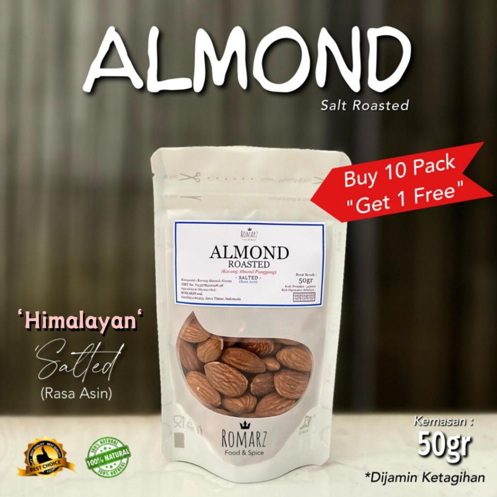 ROASTED ALMONDS SALTED ROASTED ALMONDS 50g (BUY 10 GET 1 FREE) | Shopee ...