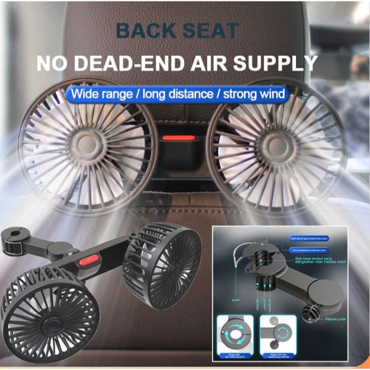 2 Head Car Fan USB PORT 5VOLT 3 Speed Rear Seat Car Fan | Shopee Singapore
