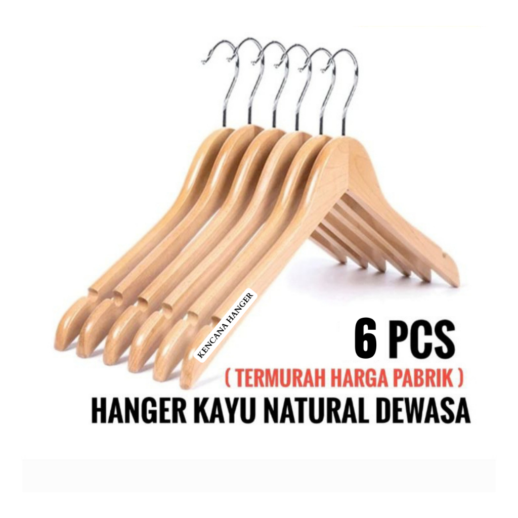 KAYU GANTUNGAN Natural Color Adult Wood Hanger (Wood)/Clothes Hanger ...