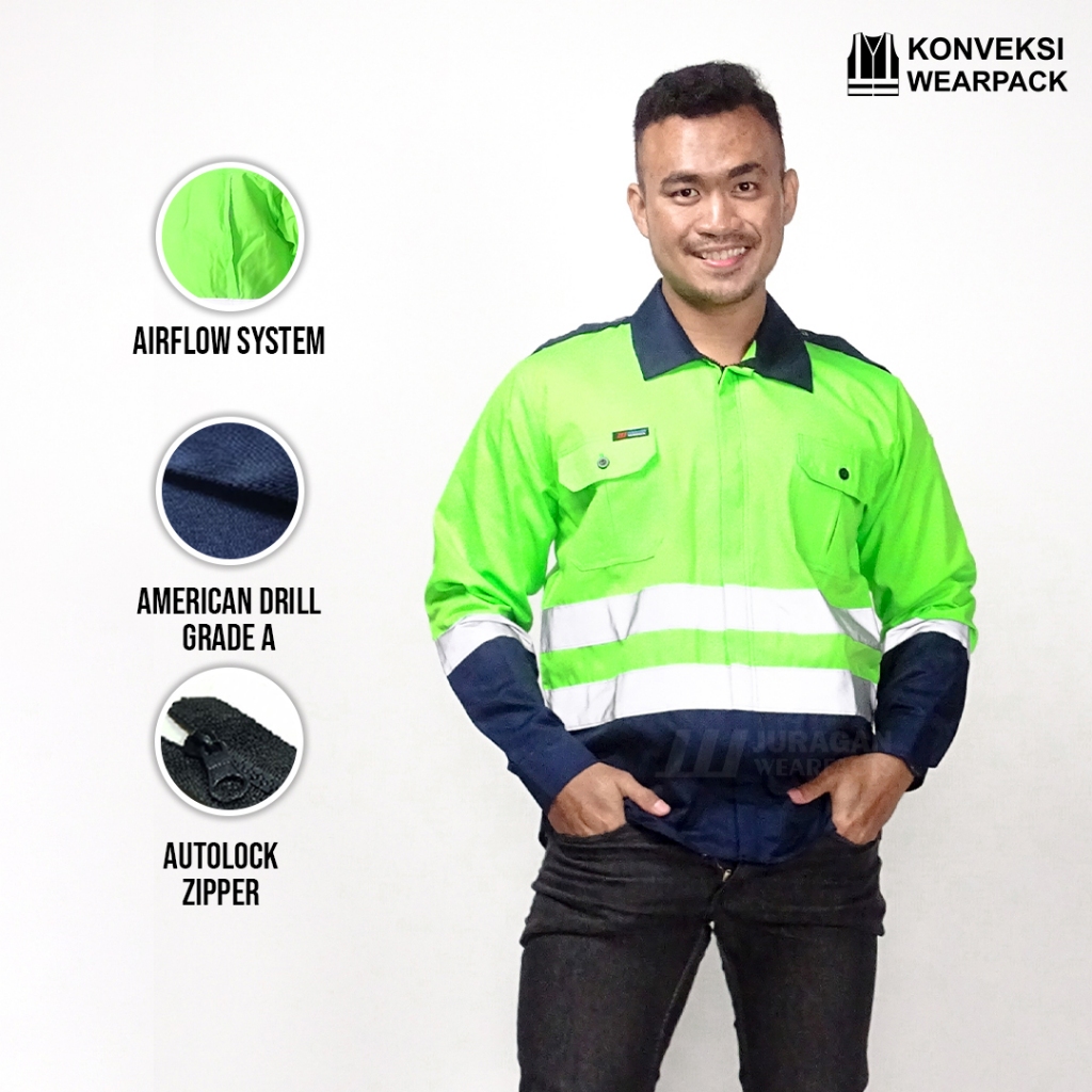 HIJAU Stabilo Green Work Wearpack with Navy Blue Combination | Shopee ...