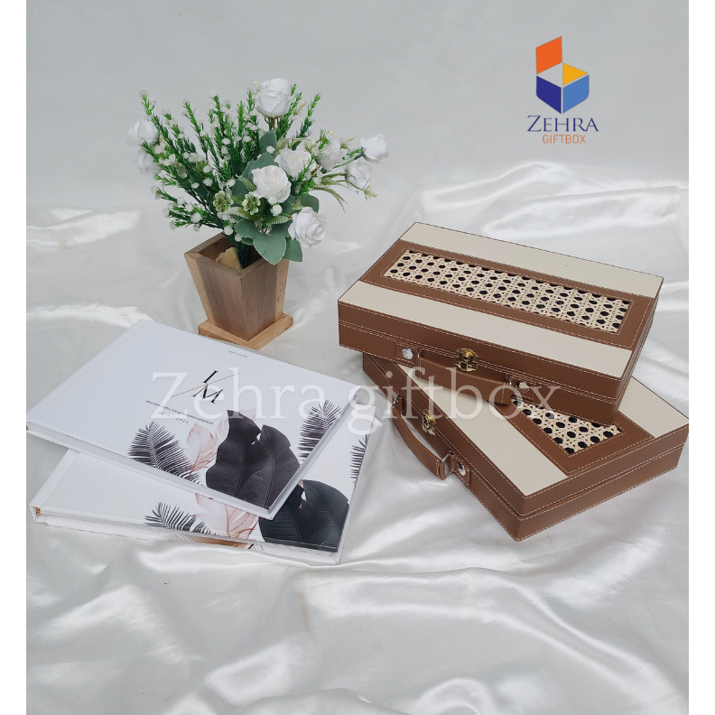 Synthetic Leather Photo Album Box Combination of Rattan Woven | Album ...