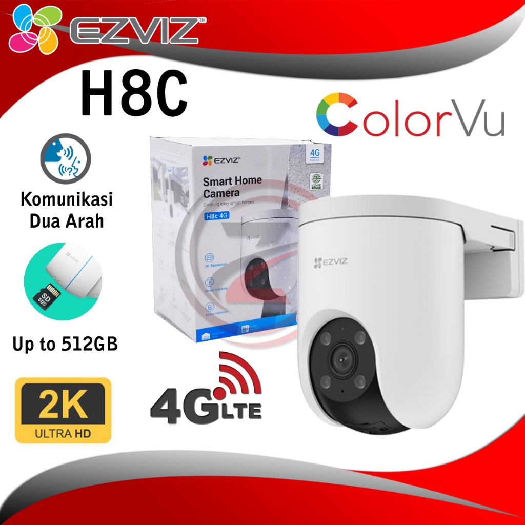 Ezviz H8c 4G 2K Smart Home Pan & Tilt IP Camera CCTV Outdoor Sim Card ...