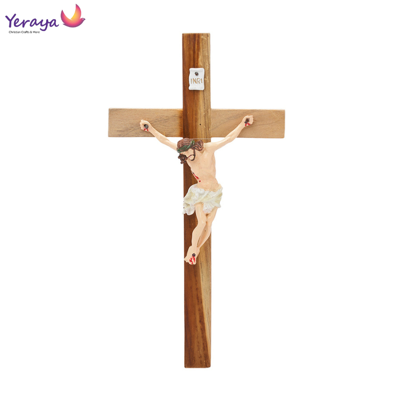 KAYU HIASAN DINDING Slim Teak Wood Catholic Hanging Cross 25cm ...