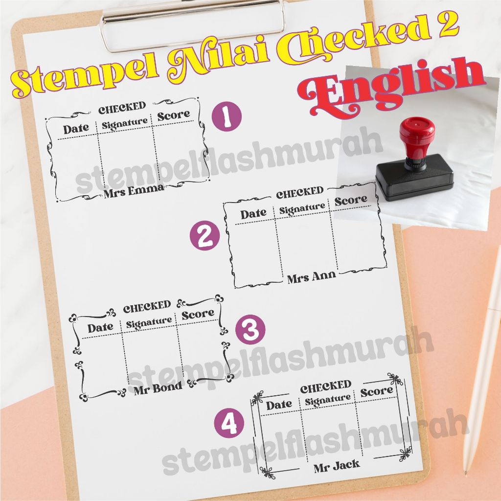 Teacher correction value stamp 2 ENGLISH ENGLISH checkered name ...