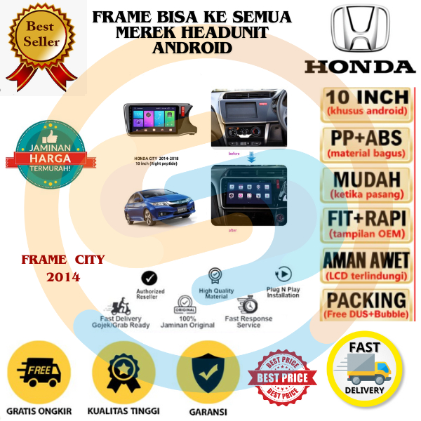 Honda City 2014-2019 RHD 10 inch android head unit Frame | Shopee Singapore