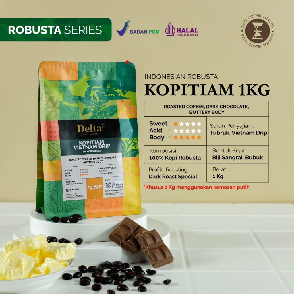 DELTA Coffee - Kopitiam Vietnam Drip Robusta Dark Roast 1kg | Shopee ...