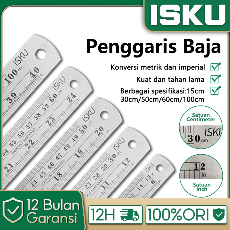 Isku Iron Ruler 15/30/50/60/100cm Stainless Steel/Double Sided Ruler ...