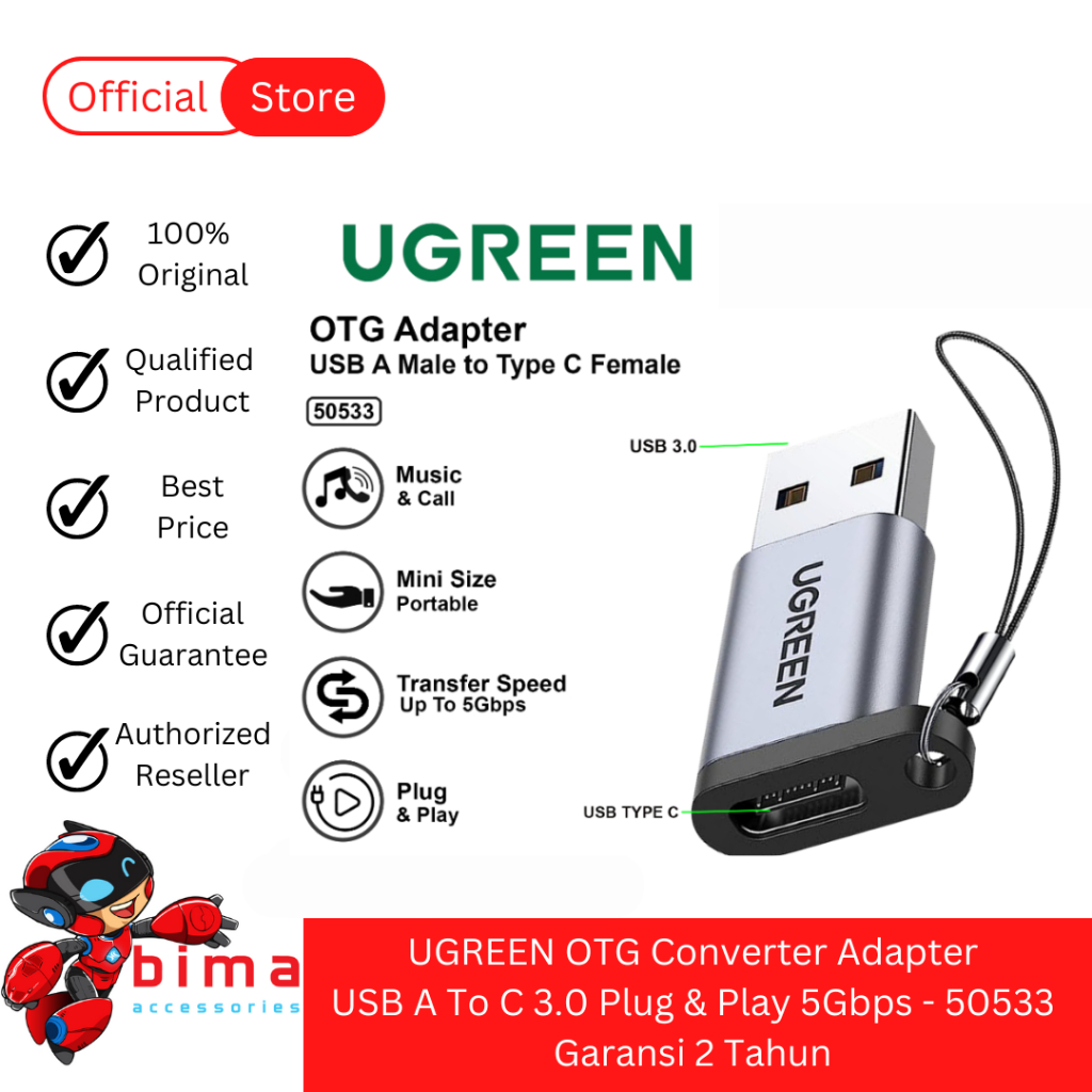 Ugreen Adapter Converter OTG USB A to C Type-C Female to Male 3.0 Plug ...