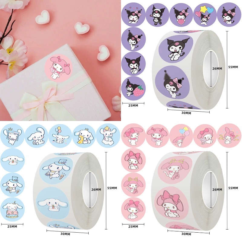 Eeghrerr 500PCS/ROLL Sticker Cartoon Sanrio Sealing Sticker Kuromi ...