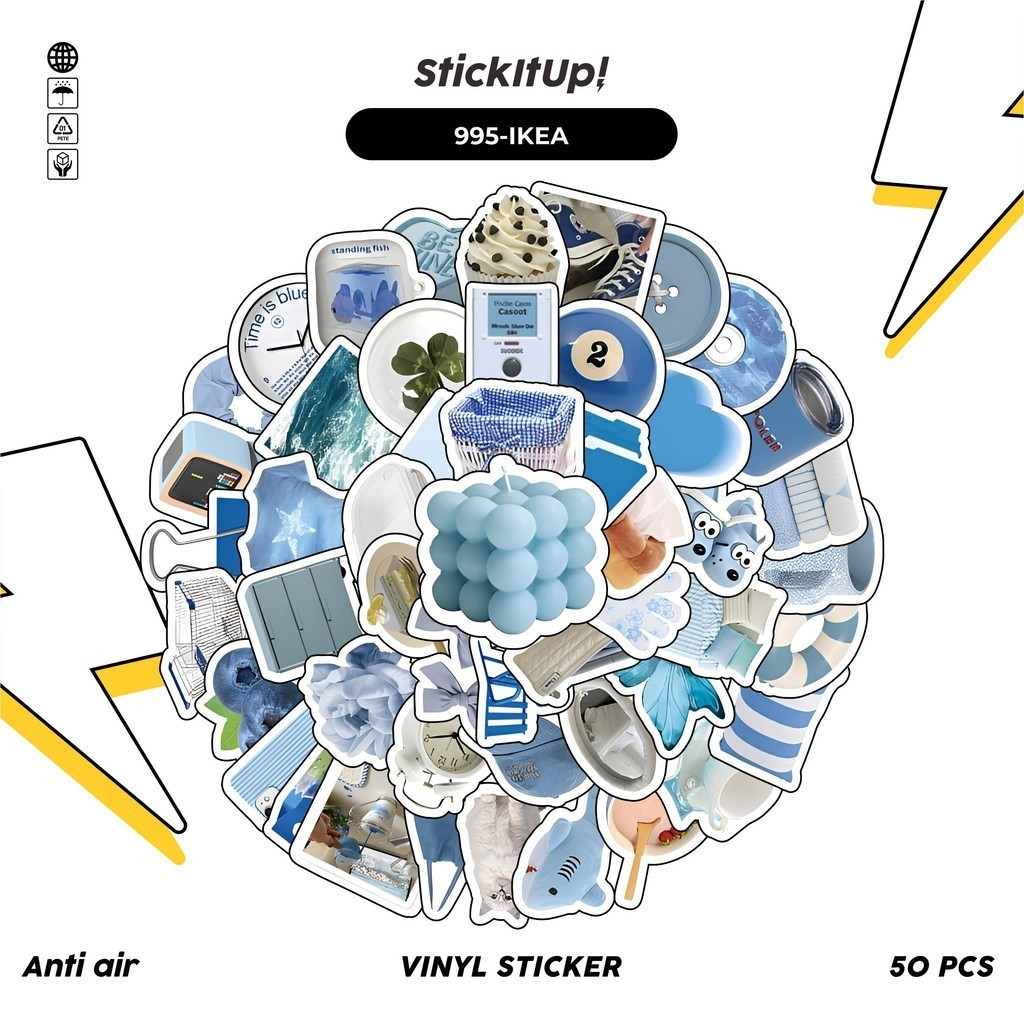 100 Pcs Sticker Pack IKEA Blue Cute Aesthetic Vynil Waterproof for ...