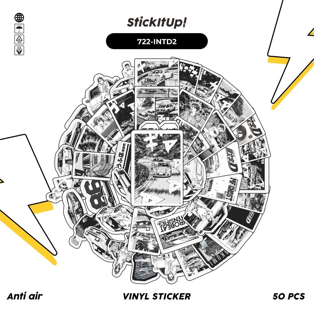 PUTIH HITAM HP 100 Pcs Sticker Pack Black and White Initial D Black and ...