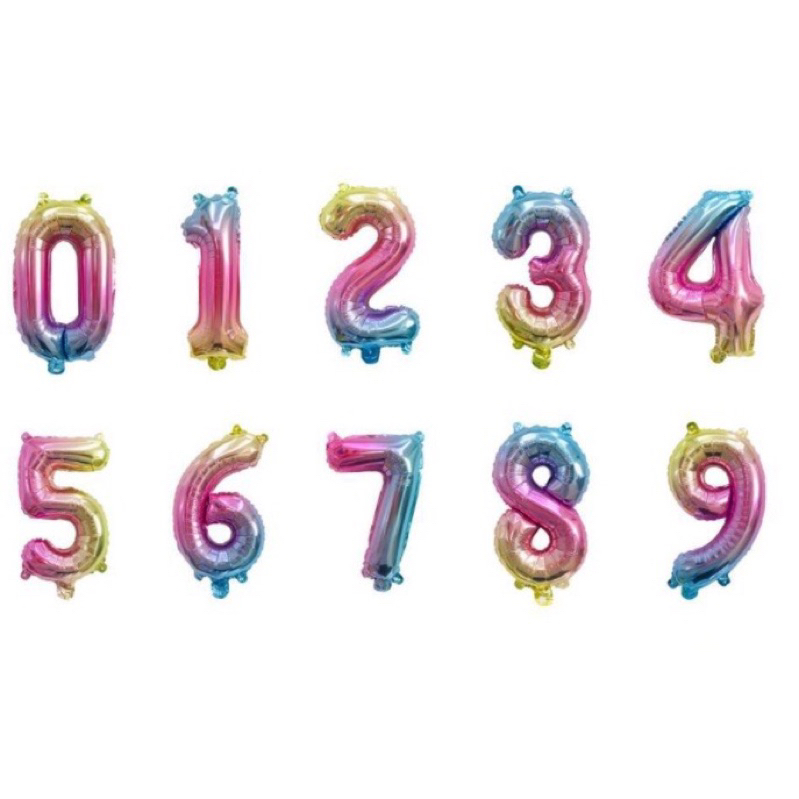 Gradient rainbow number foil balloons 40 cm 16 inch / colorful ombre ...