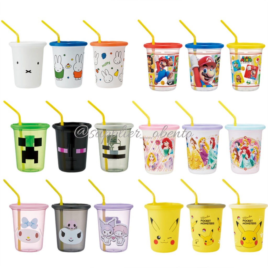 [Skater] Tumbler With Straw 320ml Set of 3 Super Mario Minecraft MIffy - Gelas Straw Anak ...