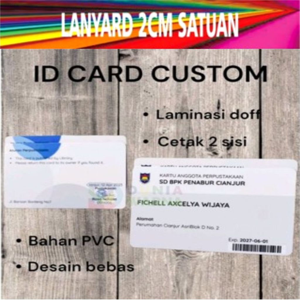 Print CUSTOM ID CARD std ATM PVC MATERIAL THICKNESS 0,9 MM, PESERTA ...