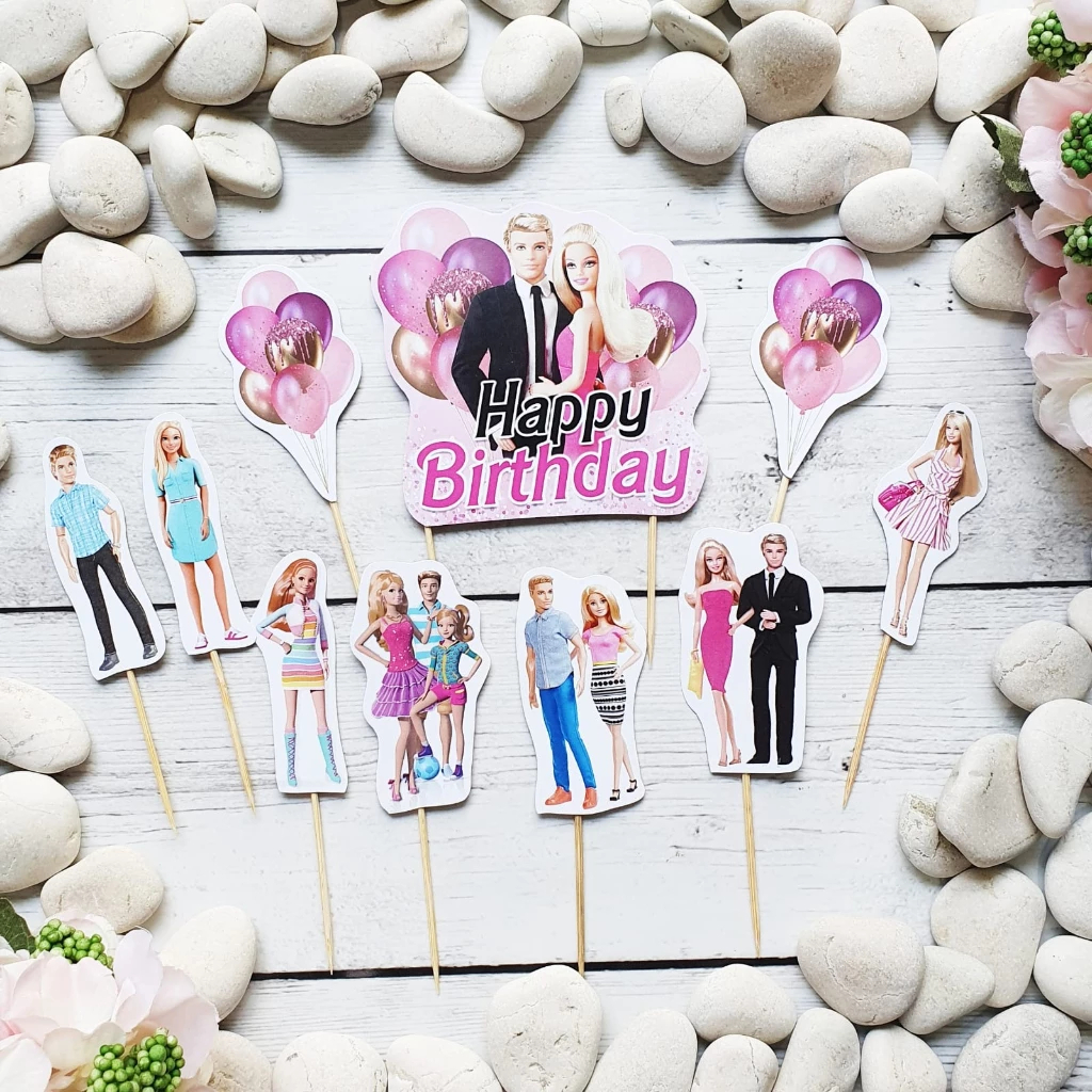 Birthday cake decoration, cake topper, a set of Barbie And Ken motif ...