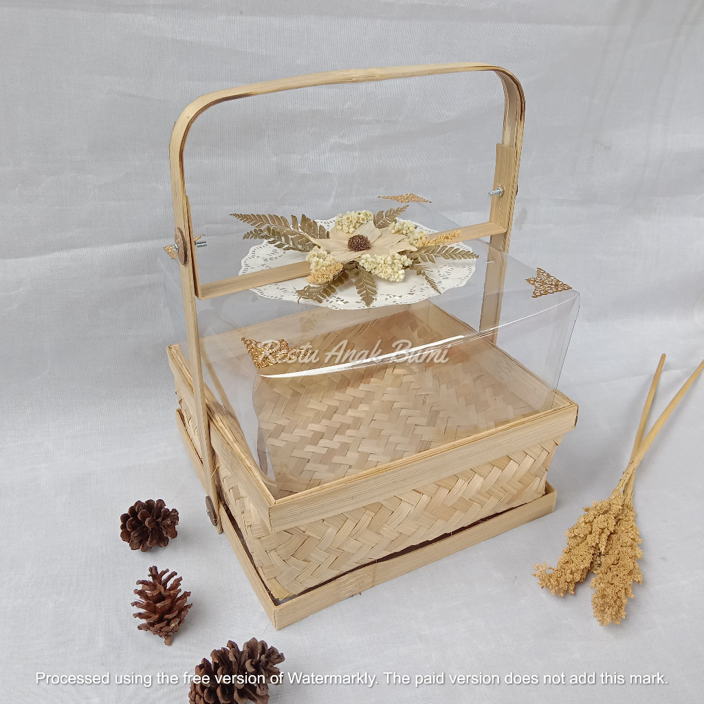NEW PRODUCT Tall Mica Besek Gold Carved Paper Ribbon Carrying Basket ...